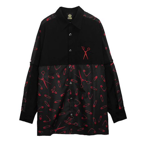 [APPAREL]/リッスンフレーバー/闇堕ちシザーズ 2WAYシャツ BLACK x RED (F) ゴスロリ・パンク/LISTEN FLAVOR