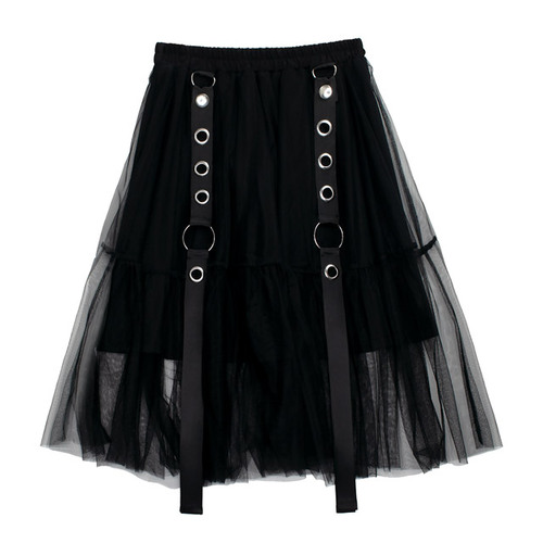 [APPAREL]/リッスンフレーバー/ベルト装備ふわふわチュールスカート BLACK (F) ゴスロリ・パンク/LISTEN FLAVOR