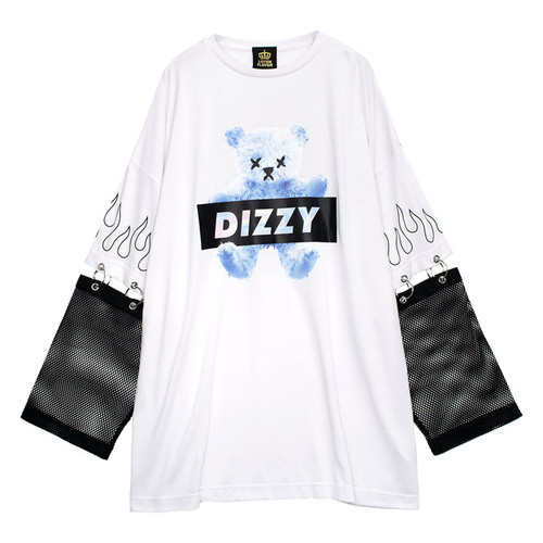 [APPAREL]/リッスンフレーバー/ディジーベア 袖メッシュビッグトップス WHITE (F) ゴスロリ・パンク/LISTEN FLAVOR