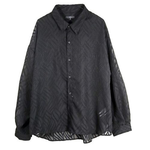 [APPAREL]/ディオラート/透け感 シアー・ジャガードシャツ[リーフ柄] ブラック (L) ゴスロリ・パンク/Deorart