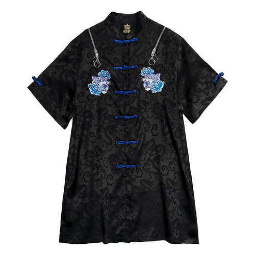 [APPAREL]/リッスンフレーバー/虎と牡丹のチャイナシャツ BLACK (F) ゴスロリ・パンク/LISTEN FLAVOR