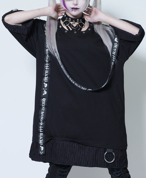 [APPAREL]/セックスポットリベンジ/PUNKISH LOGO BELT BLACK レイヤード カットソー 黒 (F) ゴスロリ・パンク/SEX POT ReVeNGe