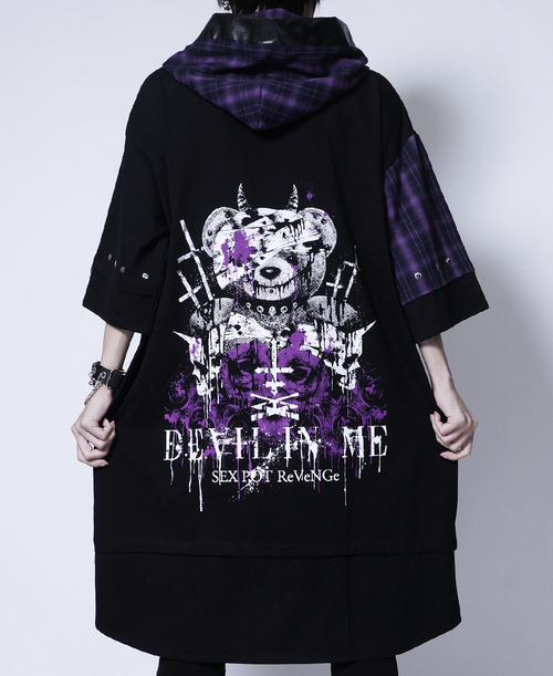 [APPAREL]/セックスポットリベンジ/DEVIL IN ME PUNKISH SID RING CHECK LAYERED シャツ パーカ 紫チェック＋黒×白＋紫 (F) ゴスロリ・パンク/SEX POT ReVeNGe