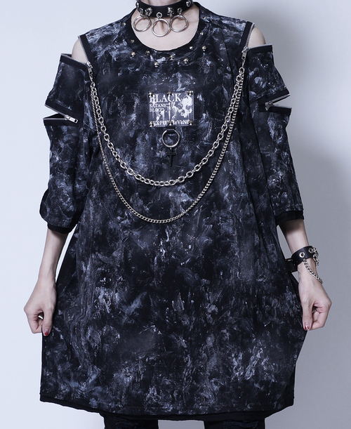 [APPAREL]/セックスポットリベンジ/DEATH13 DESTROY PUNK CUSTOM ビッグ カットソー WHT 黒＋ホワイト系ペイント (F) ゴスロリ・パンク/SEX POT ReVeNGe