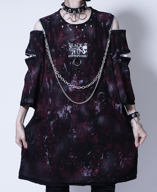 [APPAREL]/セックスポットリベンジ/DEATH13 DESTROY PUNK CUSTOM ビッグ カットソー RED 黒＋レッド系ペイント (F) ゴスロリ・パンク/SEX POT ReVeNGe