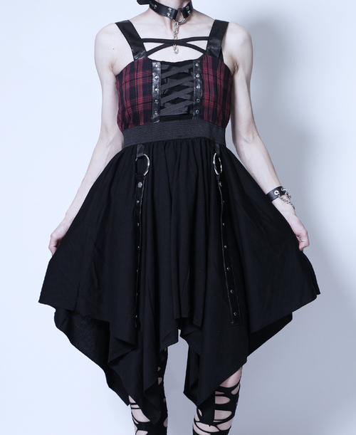 [APPAREL]/セックスポットリベンジ/BLACK ROCK CHECK ワンピース 黒＋赤チェック (F) ゴスロリ・パンク/SEX POT ReVeNGe