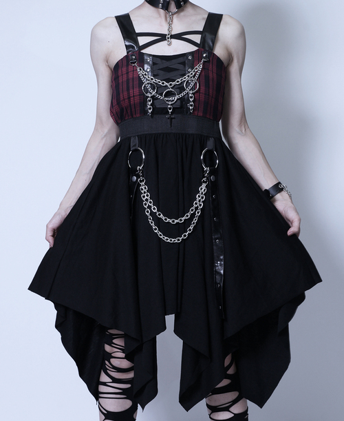 [APPAREL]/セックスポットリベンジ/CUSTOM BLACK ROCK CHECK ワンピース 黒＋赤チェック (F) ゴスロリ・パンク/SEX POT ReVeNGe