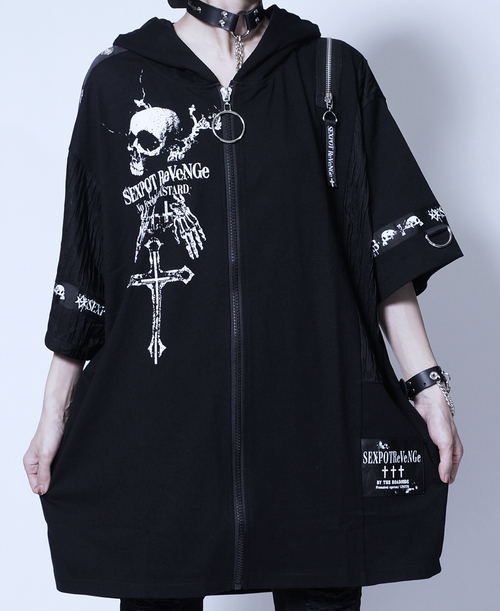 [APPAREL]/セックスポットリベンジ/ASYMMETRY DESIGN BLACK ROCK WASHER ZIP パーカ 黒 (F) ゴスロリ・パンク/SEX POT ReVeNGe