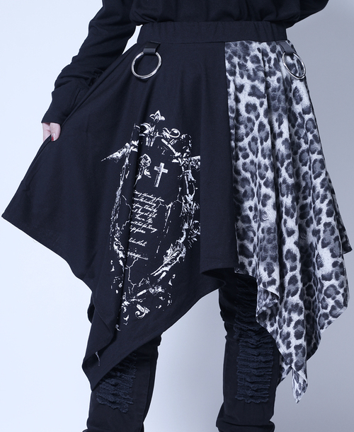 [APPAREL]/セックスポットリベンジ/DRAKE PUNKISH LEOPARD BICOLOR アシンメトリー スカート ヒョウ＋黒×白 (F) ゴスロリ・パンク/SEX POT ReVeNGe