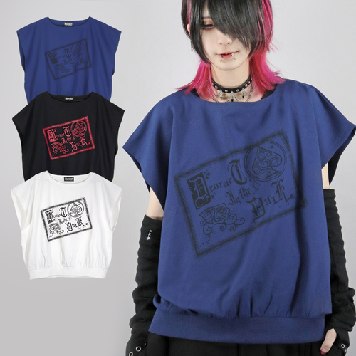 [APPAREL]/ディオラート/[ スペード・ローズ柄 ] 裾絞り ルーズ・ノースリーブ・タンクトップ ブルー (L) ゴスロリ・パンク/Deorart