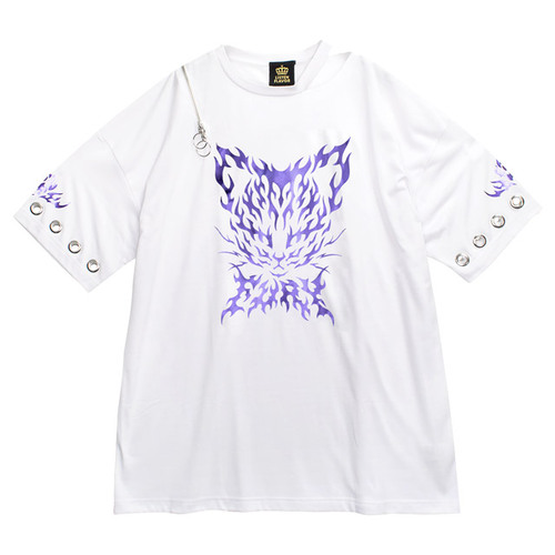 [APPAREL]/リッスンフレーバー/キラキラネコ　スリットビッグトップス WHITE (F) ゴスロリ・パンク/LISTEN FLAVOR