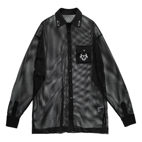 [APPAREL]/リッスンフレーバー/闇のメタルハート　メッシュシャツ BLACK (F) ゴスロリ・パンク/LISTEN FLAVOR