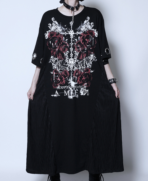 [APPAREL]/セックスポットリベンジ/AMEN JUDGMENT DESIGN WASHER ロング カットソー 黒 x 白 + 赤 (F) ゴスロリ・パンク/SEX POT ReVeNGe