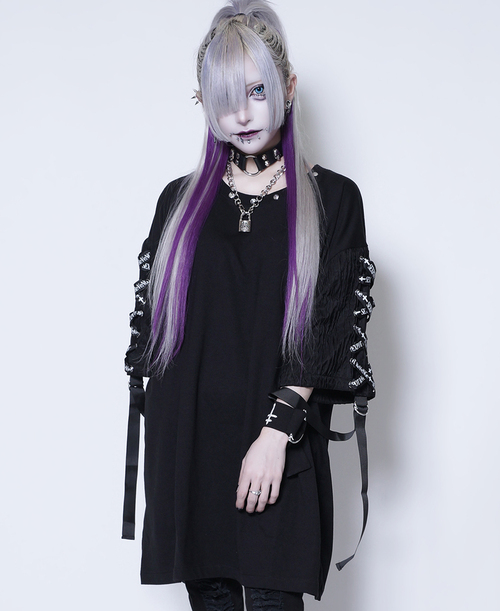 [APPAREL]/セックスポットリベンジ/BONDAGE WRIST レースアップ カットソー 黒 (F) ゴスロリ・パンク/SEX POT ReVeNGe