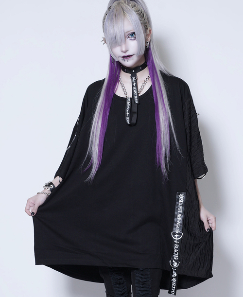[APPAREL]/セックスポットリベンジ/BONDAGE CHOKER WASHER BIG デザイン カットソー 黒 (F) ゴスロリ・パンク/SEX POT ReVeNGe