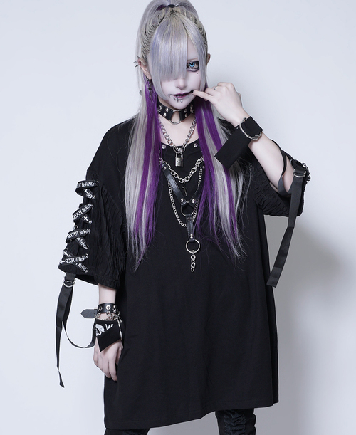 [APPAREL]/セックスポットリベンジ/CUSTOM BONDAGE WRIST レースアップ カットソー 黒 (F) ゴスロリ・パンク/SEX POT ReVeNGe