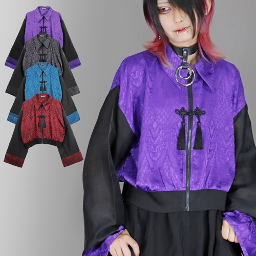 [APPAREL]/ディオラート/袖 シアー・チャイナ柄トッパー [中華柄] パープル (L) ゴスロリ・パンク/Deorart