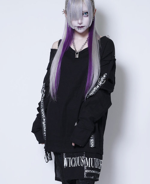 [APPAREL]/セックスポットリベンジ/PUNKISH MURDER ガーゼ カットソー 黒  x 白 (M) ゴスロリ・パンク/SEX POT ReVeNGe