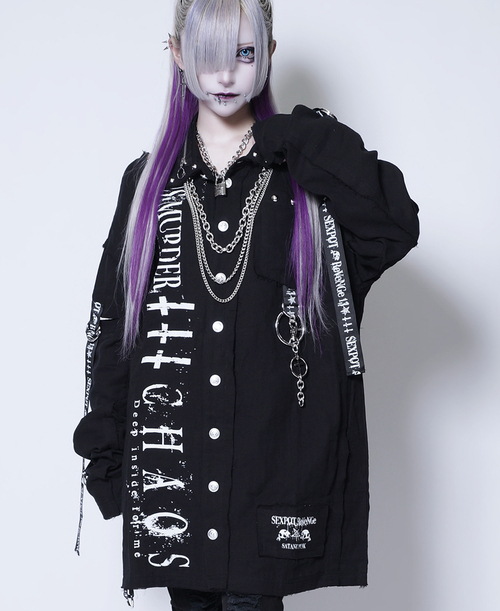 [APPAREL]/セックスポットリベンジ/CUSTOM PUNKISH MURDER ガーゼ シャツ 黒  x 白 (M) ゴスロリ・パンク/SEX POT ReVeNGe