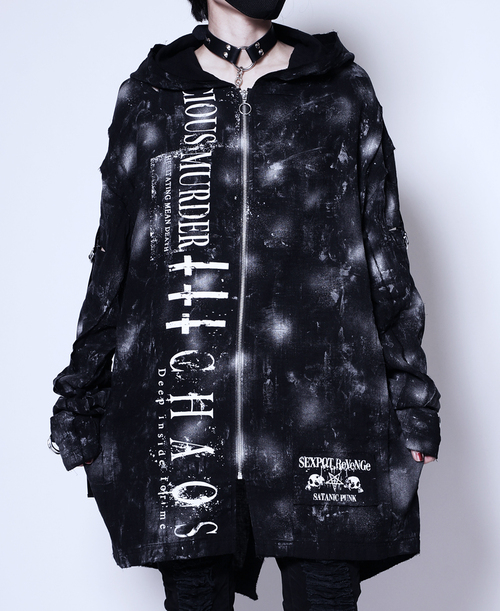 [APPAREL]/セックスポットリベンジ/GRUNGE PUNKISH MURDER ガーゼ パーカ 黒  x 白 (L) ゴスロリ・パンク/SEX POT ReVeNGe