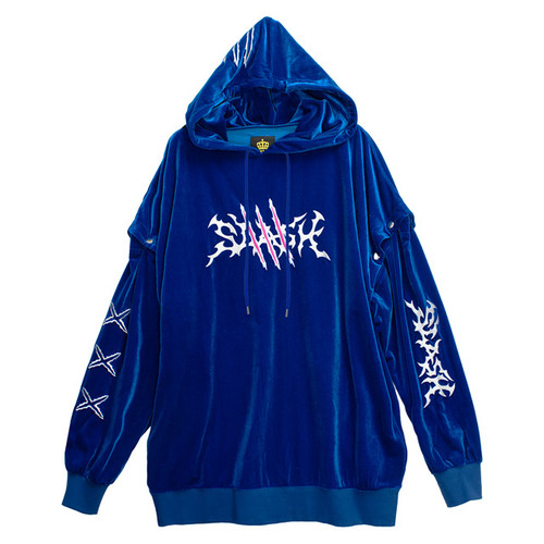 [APPAREL]/リッスンフレーバー/切り裂きスラッシュ２WAYベロアパーカー BLUE (F) ゴスロリ・パンク/LISTEN FLAVOR