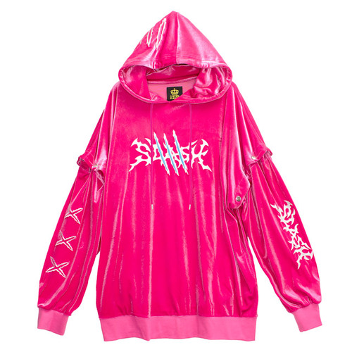 [APPAREL]/リッスンフレーバー/切り裂きスラッシュ２WAYベロアパーカー PINK (F) ゴスロリ・パンク/LISTEN FLAVOR