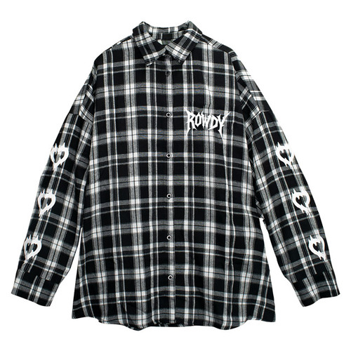 [APPAREL]/リッスンフレーバー/クレイジーベア チェックシャツ WHITE CHECK (F) ゴスロリ・パンク/LISTEN FLAVOR