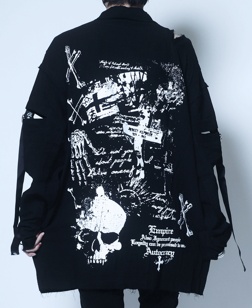 [APPAREL]/セックスポットリベンジ/ECHOES OF THE SKULL PUNKISH MURDER ガーゼ シャツ 黒 x 白 (L) ゴスロリ・パンク/SEX POT ReVeNGe