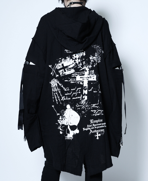 [APPAREL]/セックスポットリベンジ/ECHOES OF THE SKULL PUNKISH MURDER ガーゼ パーカ 黒 x 白 (L) ゴスロリ・パンク/SEX POT ReVeNGe