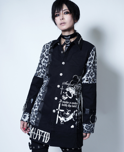 [APPAREL]/セックスポットリベンジ/SKULL DARK PUNKISH LEOPARD シャツ ジャケット 黒+ヒョウ柄 (M) ゴスロリ・パンク/SEX POT ReVeNGe