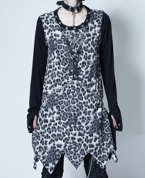 [APPAREL]/セックスポットリベンジ/CUSTOM GOTHIC PUNKISH レオパード カットソー 黒+ヒョウ×白 (L) ゴスロリ・パンク/SEX POT ReVeNGe
