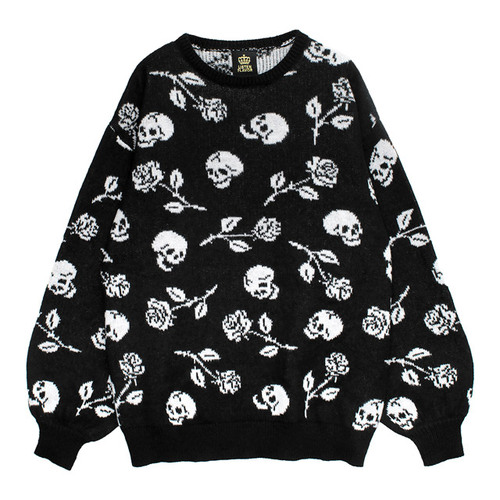 [APPAREL]/リッスンフレーバー/バラとドクロのニット BLACK (F) ゴスロリ・パンク/LISTEN FLAVOR