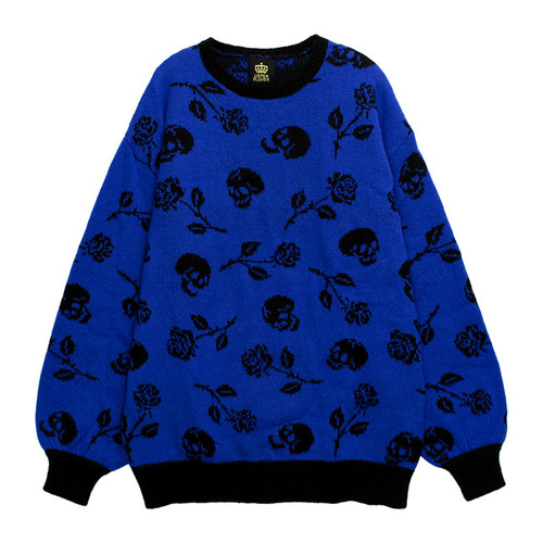 [APPAREL]/リッスンフレーバー/バラとドクロのニット L.BLUE (F) ゴスロリ・パンク/LISTEN FLAVOR