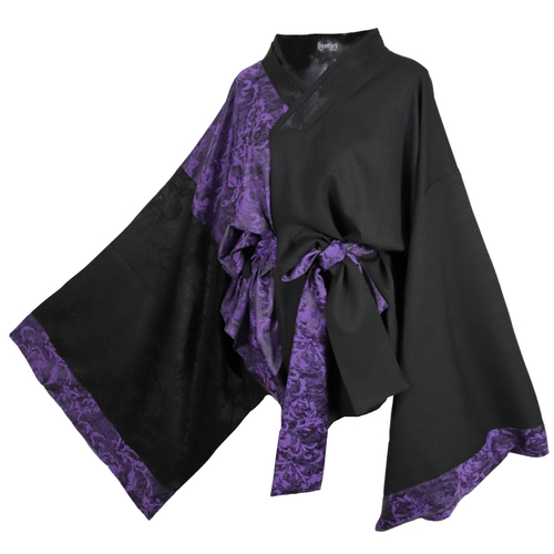[APPAREL]/ディオラート/[GOTH CHINA] KIMONO風 トップス SET [着物袖・帯付] ブラック×パープル (L) ゴスロリ・パンク/Deorart