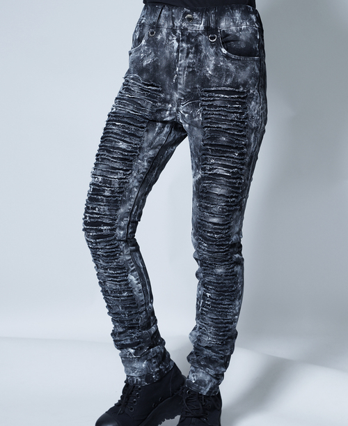 [APPAREL]/セックスポットリベンジ/DESTROY PUNK SLASH STRETCH スキニー パンツ WHT 黒＋白系ペイント (M) ゴスロリ・パンク/SEX POT ReVeNGe