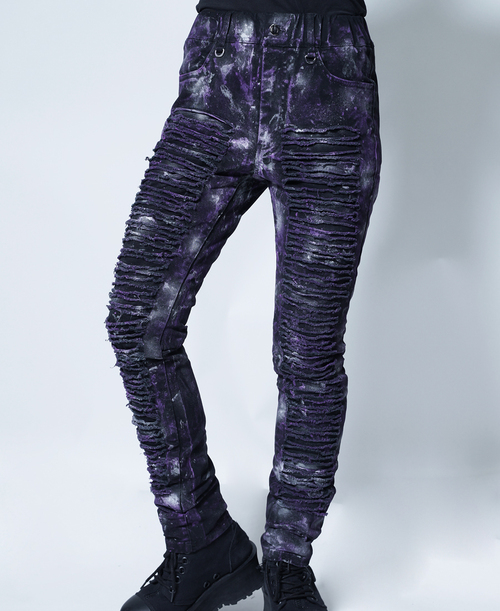 [APPAREL]/セックスポットリベンジ/DESTROY PUNK SLASH STRETCH スキニー パンツ PRE 黒＋紫系ペイント (M) ゴスロリ・パンク/SEX POT ReVeNGe