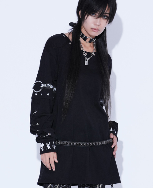 [APPAREL]/セックスポットリベンジ/BONDAGE CHAIN SLEEVE PUNKISH カットソー 黒 (F) ゴスロリ・パンク/SEX POT ReVeNGe