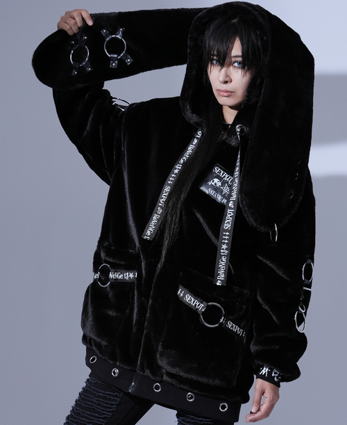 [APPAREL]/セックスポットリベンジ/BLACK FUR USAMIMI ブルゾン 黒 (M) ゴスロリ・パンク/SEX POT ReVeNGe