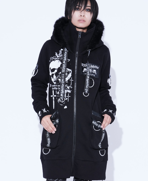 [APPAREL]/セックスポットリベンジ/REVERSE SKULL LONG ZIP パーカ 黒 (L) ゴスロリ・パンク/SEX POT ReVeNGe