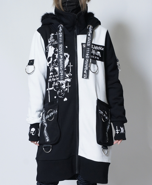 [APPAREL]/セックスポットリベンジ/REVERSE SKULL LONG ZIP パーカ 黒＋白 (L) ゴスロリ・パンク/SEX POT ReVeNGe