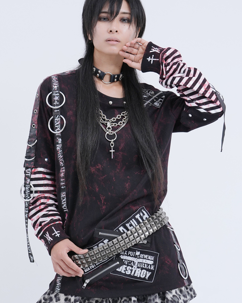 [APPAREL]/セックスポットリベンジ/CUSTOM STUDS BORDER パンキッシュ カットソー 黒+白ボーダー (F) ゴスロリ・パンク/SEX POT ReVeNGe