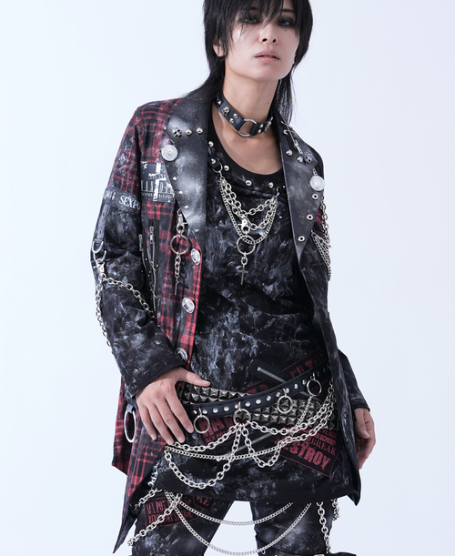 [APPAREL]/セックスポットリベンジ/CUSTOM RELIC OF SKULL SATANIC CROSS PUNKISH ジャケット 黒+赤チェック x 白グランジ加工 (L) ゴスロリ・パンク/SEX POT ReVeNGe