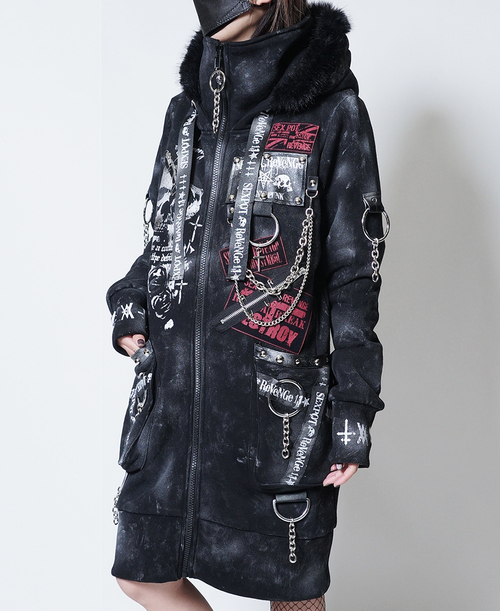 [APPAREL]/セックスポットリベンジ/CUSTOM REVERSE SKULL LONG ZIP パーカ 黒 (M) ゴスロリ・パンク/SEX POT ReVeNGe