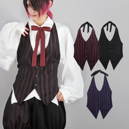 [APPAREL]/ディオラート/ストライプ ホルターネック ジレ・ベスト ブラック×ワイン (M) ゴスロリ・パンク/Deorart