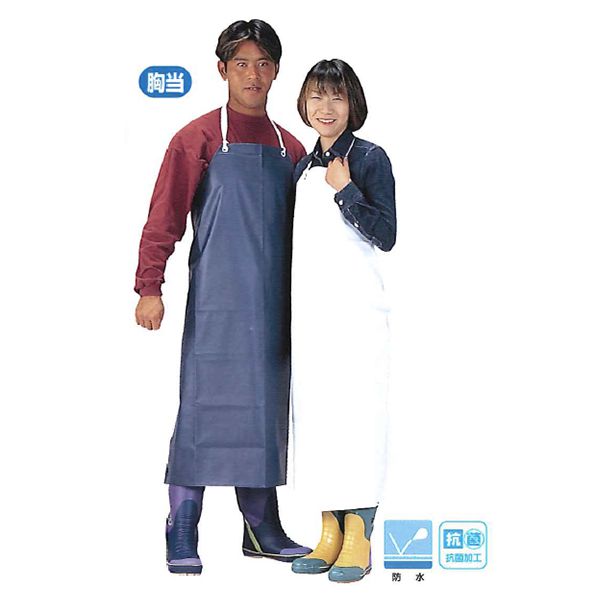 川西工業【KAWANISHI】作業服/防水前掛 4030 抗菌ビニロン前掛 胸当  Mサイズ（ホワイト・ネイビー）5組セット