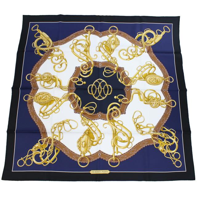 【新品】エルメス HERMES  レディース−スカーフ ブランド カレ CARRE TWILL 003777S 40　LIFT PROFILE　RM-NOIR-MARINE-BLANC ブラック マルチカラー accessory-01