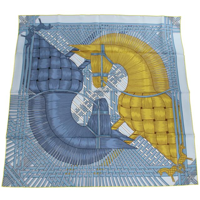 【新品】エルメス HERMES  レディース−スカーフ ブランド カレ CARRE TWILL 003684S 16　MASAN & MASAN　AL-BLEU CIEL-MORDORE ブルー系 マルチカラー　accessory-01