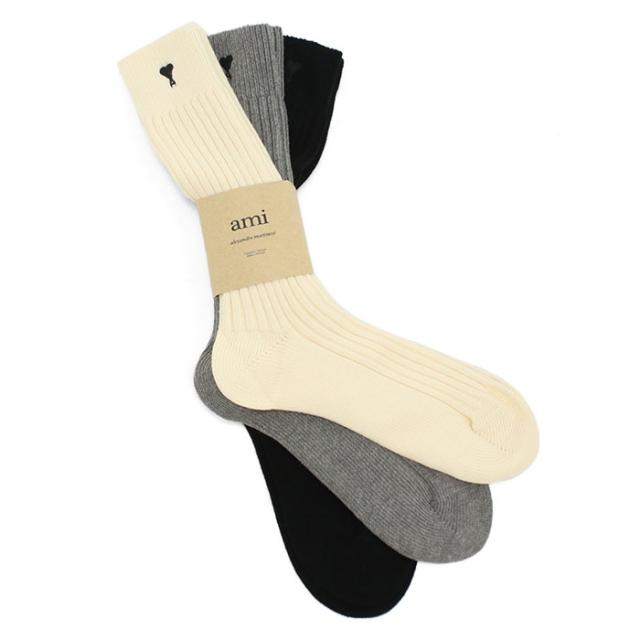 AMI PARIS ホワイト コットン Ami De Coeur ソックス 3足セット アミパリス 971 メンズ マルチカラー