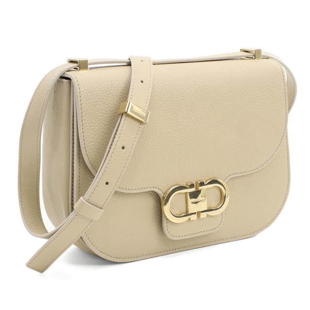 FERRAGAMO フェラガモ 斜め掛け ショルダーバッグ 21-9867 DOUBLE GANCIO FLAP レディース ベージュ