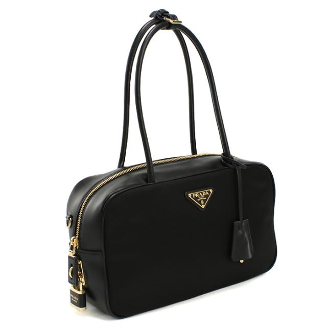 PRADA プラダ パドロック付 Re-Nylon xレザー トップハンドルバッグ 1BB132 2C8Q V ODO F0002 レディース ブラック